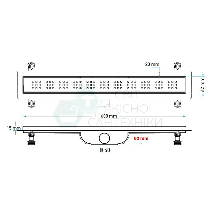 Купити Душовий трап Valtemo Aqualine Base VLD-600320 600 мм, 40 бічній ...