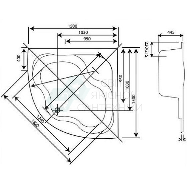 Купити Ванна кутова Koller Pool Atlanta 150x150 | SvitSanteh