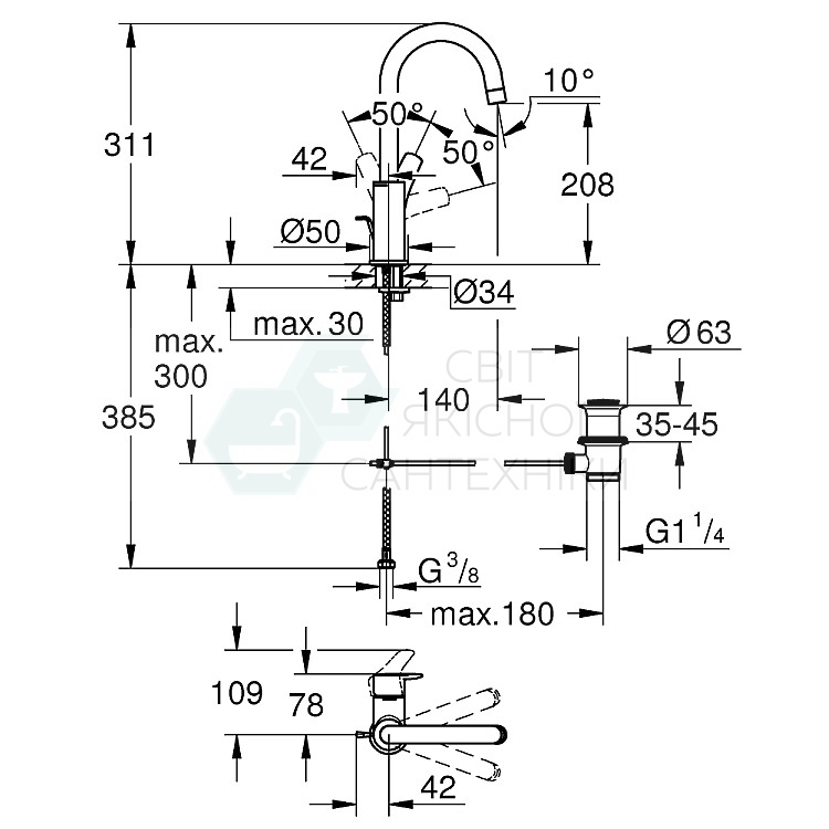 Купити Змішувач для умивальника Grohe Eurosmart New L-Size з донним ...