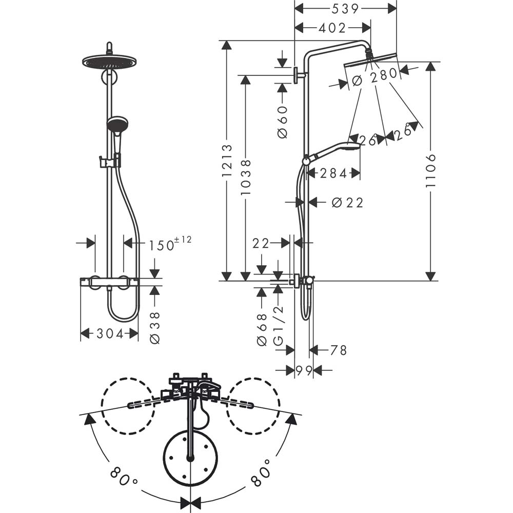 Купити Душова система 1jet Showerpipe з термостатом Brushed Bronze ...
